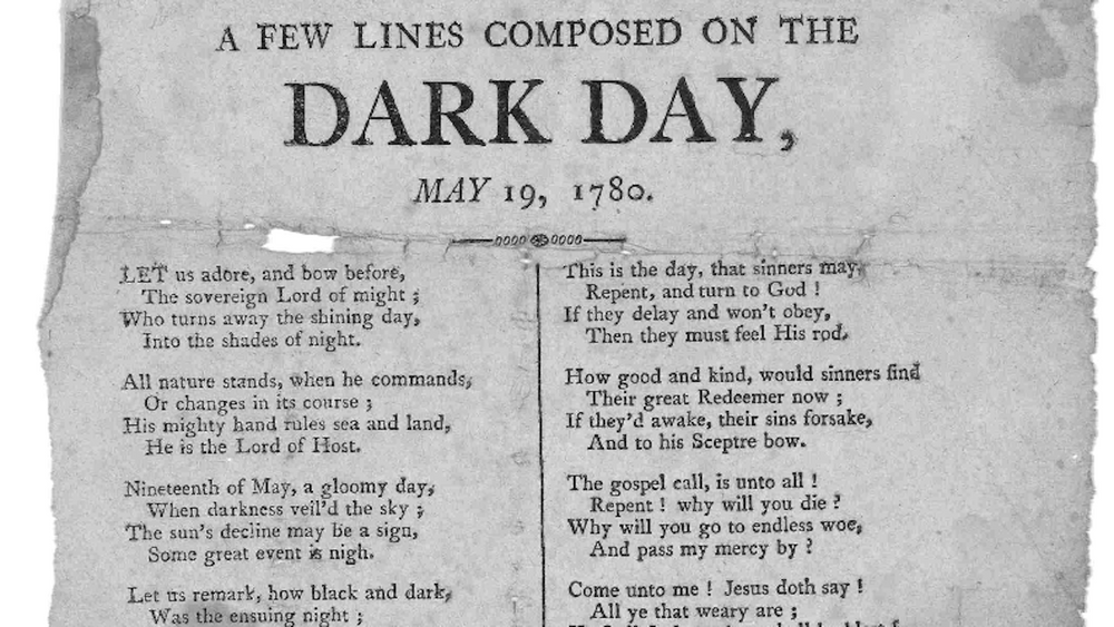 Global warming, air quality, and the "Dark Day" of 1780.